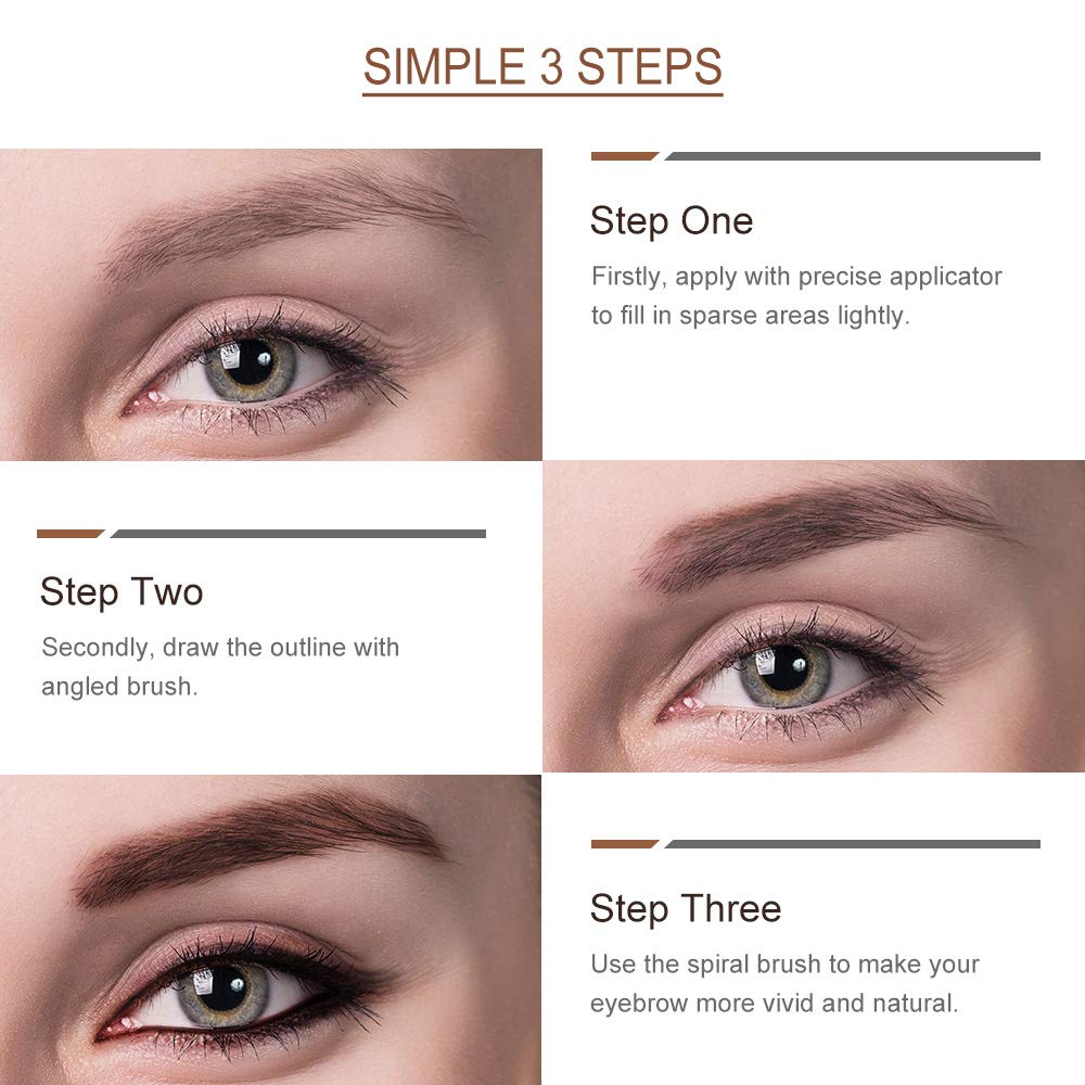 YOLETO Waterproof Eyebrow Gel - Dark Brown Tinted Mascara Makeup for Natural-Looking Brows, Long-Lasting Smudge-Proof Formula with Brow Shaper and Mascara Primer Brush Wand Kit