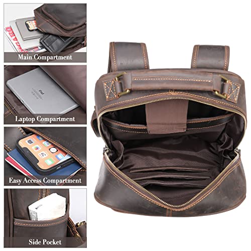 BIKROD Leather Backpack for Men, 15.6 IN Laptop Backpack, Crazy Horse Leather Backpack for Adult Business Computer Travel Backpack