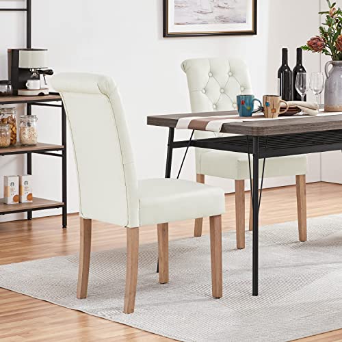 Yaheetech Tufted Dining Chairs Button Parsons Diner Chair Upholstered Fabric Dining Room Chairs with Solid Wood and Padded Seat Stylish Dining Chairs Kitchen Chairs Set of 2, Beige