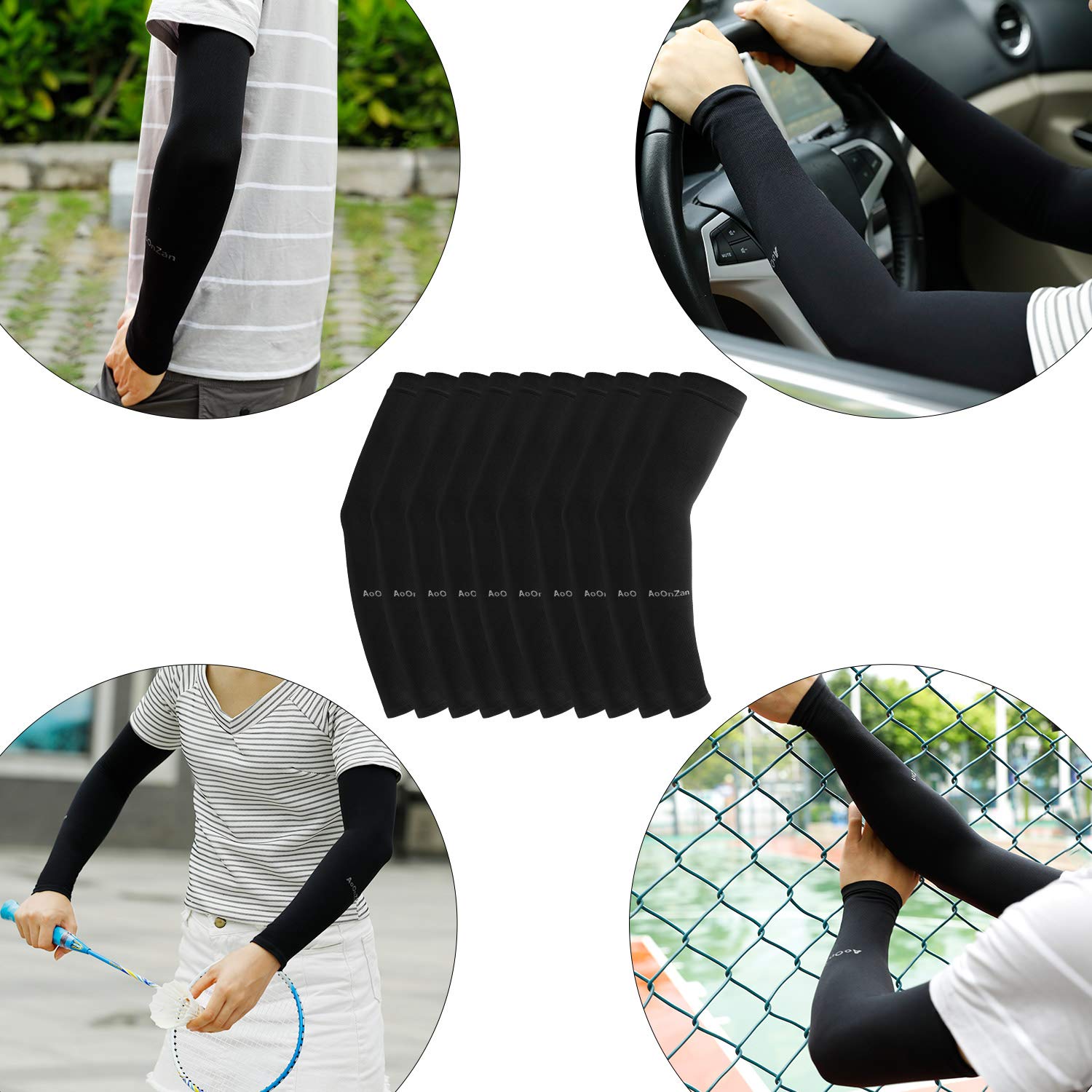AoOnZan 5 Pairs Black Arm Sleeves UV Sun Protection for Men Women, Cooling Compression Sport Cycling Golf Arm Cover