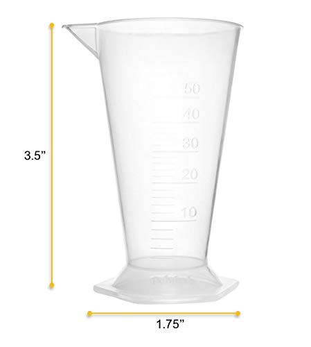 EISCO Conical Measure, 50ml - Polypropylene Plastic, Translucent - Pouring Spout - 2ml Raised Graduations - Hexagonal Base