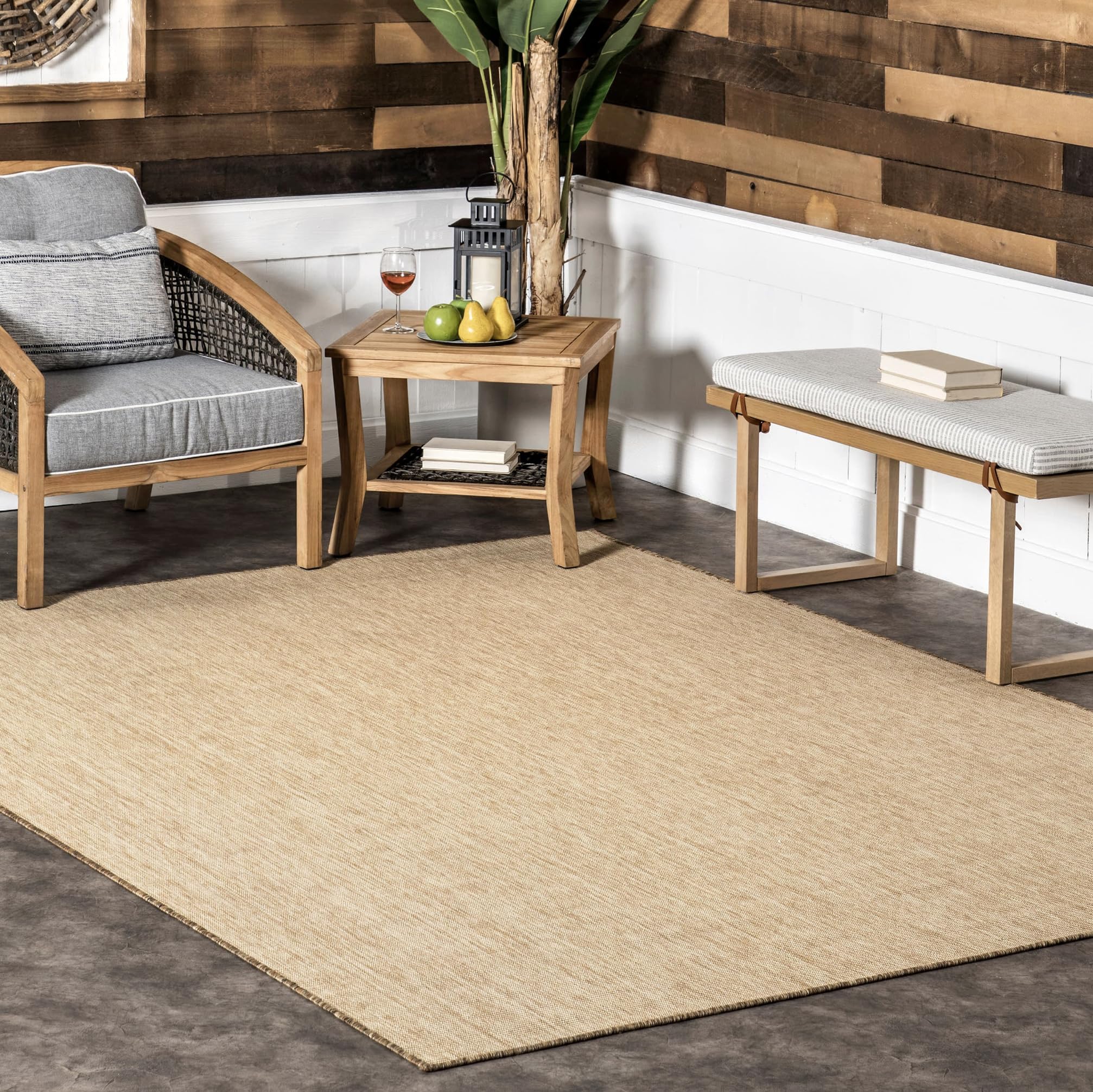 nuLOOM 4' x 5' Outdoor Performance Area Rug, Stain Resistant, Weather Resistant, High Traffic, Patio, Balcony, Outside, Nakia Brown