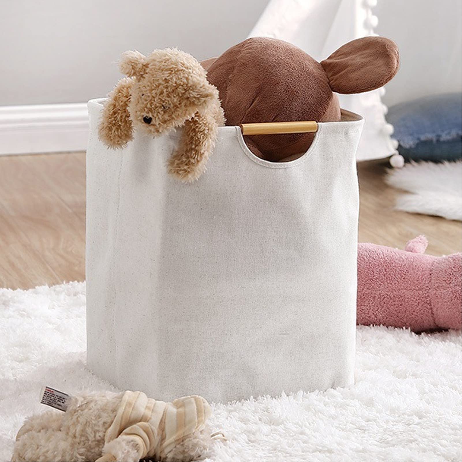 Large Laundry Basket Waterproof Laundry Hamper with Wooden Handle Dirty Clothes Basket Storage Basket Laundry Bin for Household Bathroom(Small)