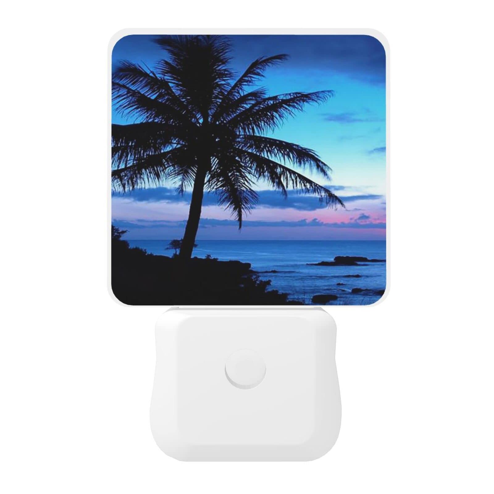 AWNEVZU Ocean Beach Palm Trees Night Light Plug into Wall for Kids Bedroom Room with Dusk to Dawn Sensor Compact Led Nightlight Nursery Hallway Kitchen Decor Lamp