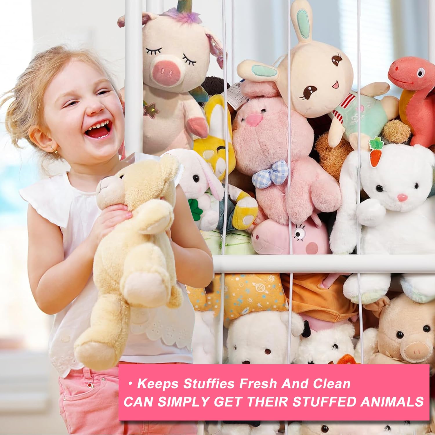 Tobbo Large Stuffed Animal Storage Zoo,Kids Toy Storage Organizer with 8 Hangers, Organizer Shelves and Nets in White