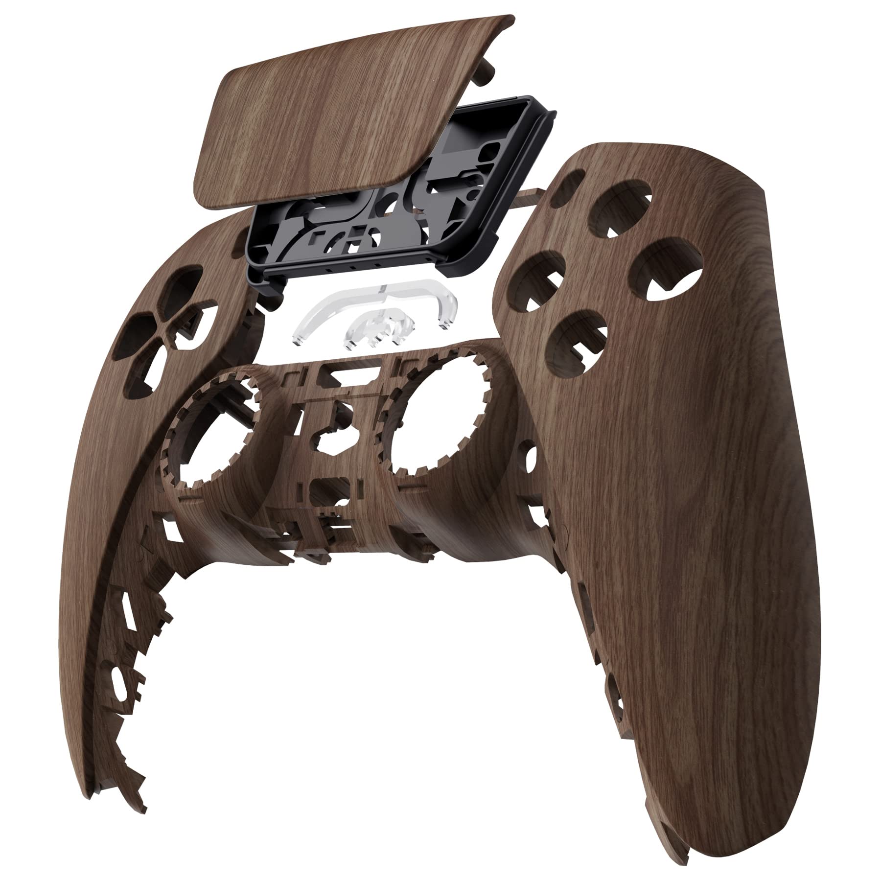 eXtremeRate Wood Grain Soft Touch Touchpad Front Top Shell Compatible with ps5 Controller BDM-010 020 030 040 050, DIY Replacement Shell Custom Touch Pad Cover Compatible with ps5 Controller