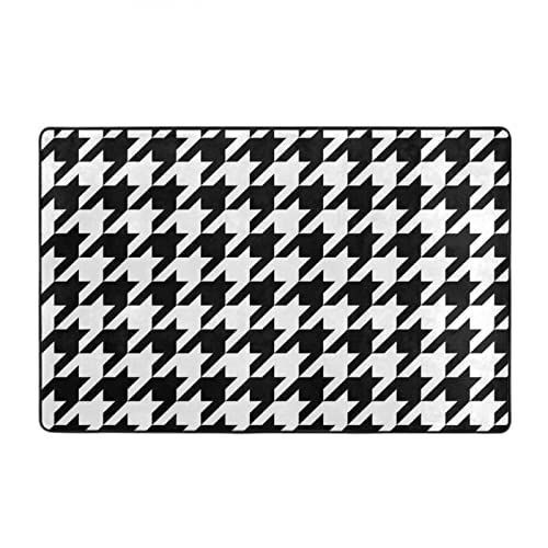 Luxurious Area Rugs Big Size Play Mat for Kitchen Playroom - black and white houndstooth 60 x 39 Inch Floor Pad Rugs, Indoor/Outdoor Entryway Rug Non Skid Backing