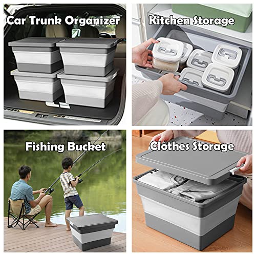 Beinilai Collapsible Storage Bins with lids,26 Qt Plastic Storage Bin Containers Tote Organizing with Secure Buckles,Suitable for Family Outdoor Multi-scene (Dark Gray)