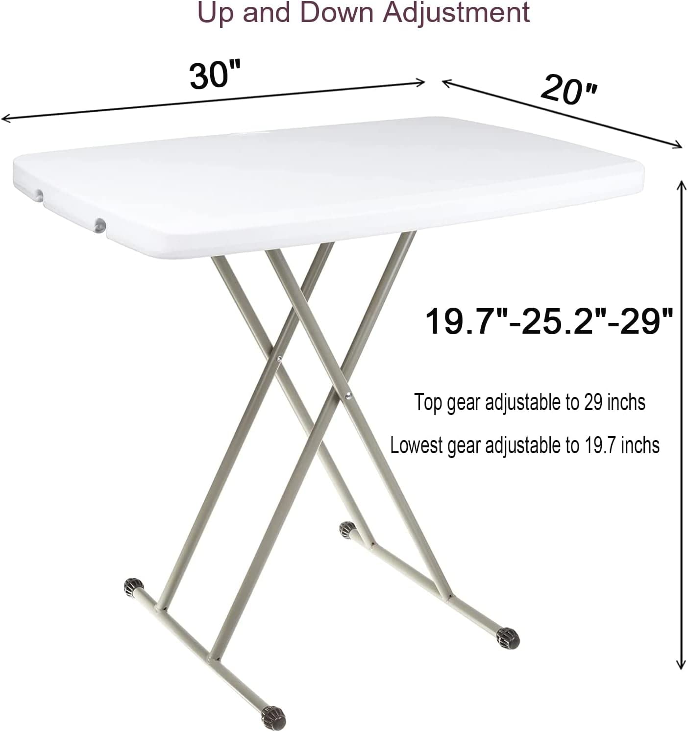 Axidou Folding Table, Portable and Adjustable Height for TV Trays, Laptop, Sewing, Ideal for Small Spaces and On-The-Go Needs, 30 Inch, White