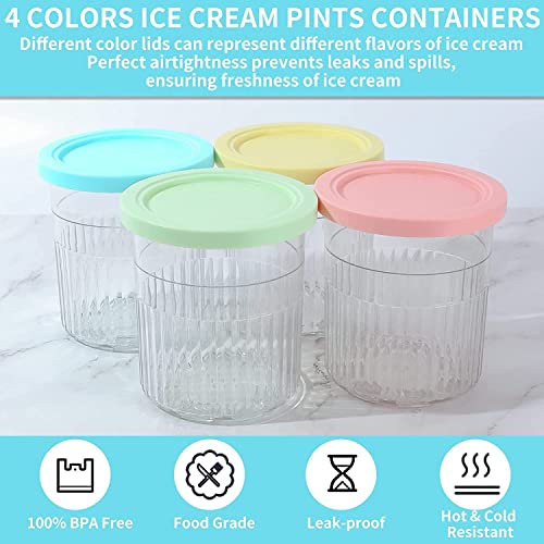 Containers Replacement for Ninja Creami Pints and Lids - 4 Pack, 24oz Cups Compatible with NC500 NC501 Series Ice Cream Maker - Dishwasher Safe, Leak Proof Lids Pink/Mint/Yellow/Blue