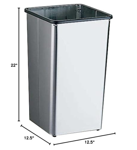 Bobrick 2260 Stainless Steel Floor-Standing Waste Receptacle with Open Top, Satin Finish, 13 Gallon Capacity, 12-1/2" Width x 22" Height