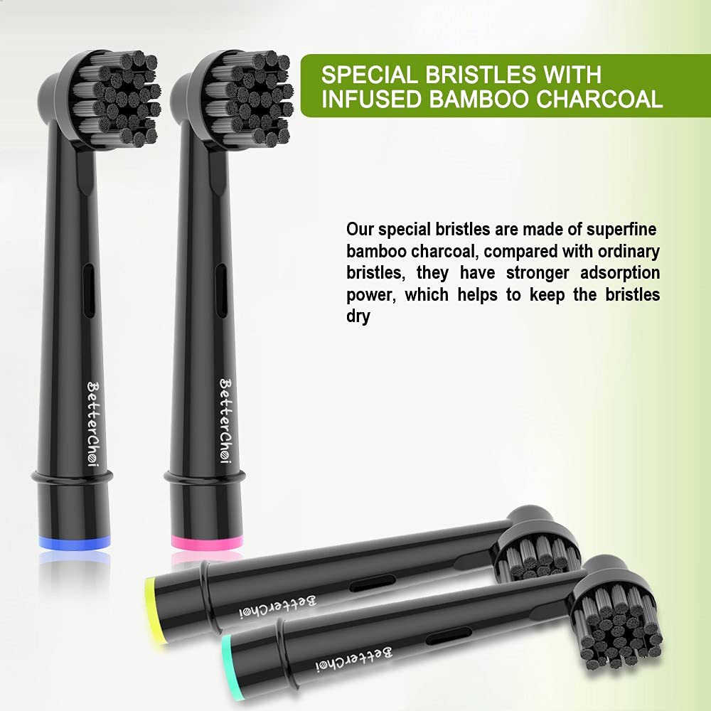 8 Pack Charcoal Brush Heads Compatible with Oral B Electric Toothbrush, Making with Active Charcoal Bristles, Black