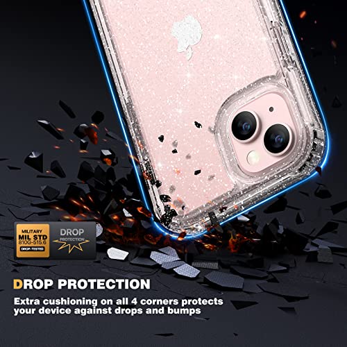 Diaclara Designed for iPhone 13 Case, Full Body Rugged Case with Built-in Touch Sensitive Anti-Scratch Screen Protector, Soft TPU Bumper Case for iPhone 13 6.1" (Clear Glitter)