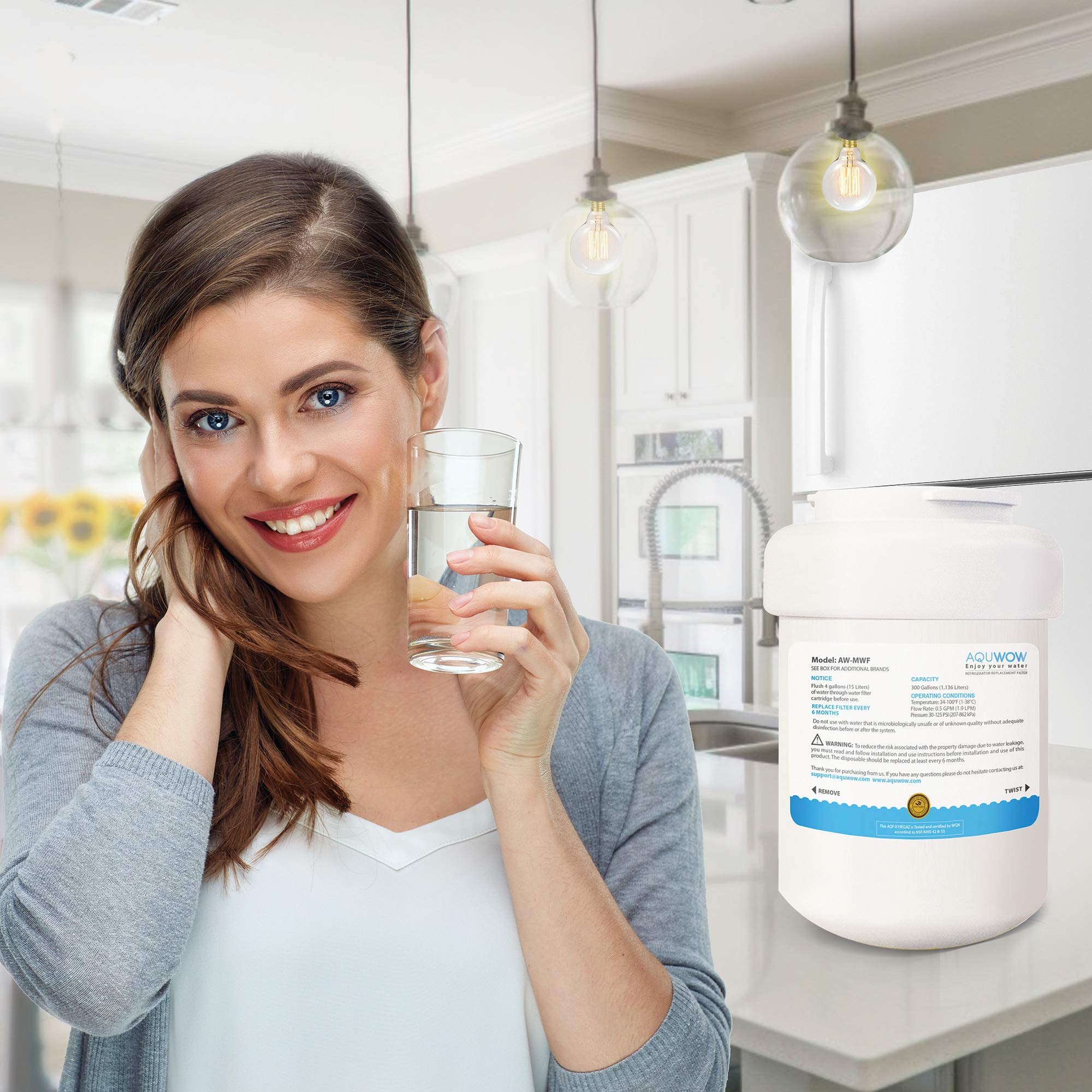 AQUWOW AW-MWF Refrigerator Water Filter MWF, Replacement for GE SmartWater MWFP, MWFA, GWF, HDX FMG-1, WFC1201, GSE25GSHECSS, PC75009, RWF1060, 197D6321P006