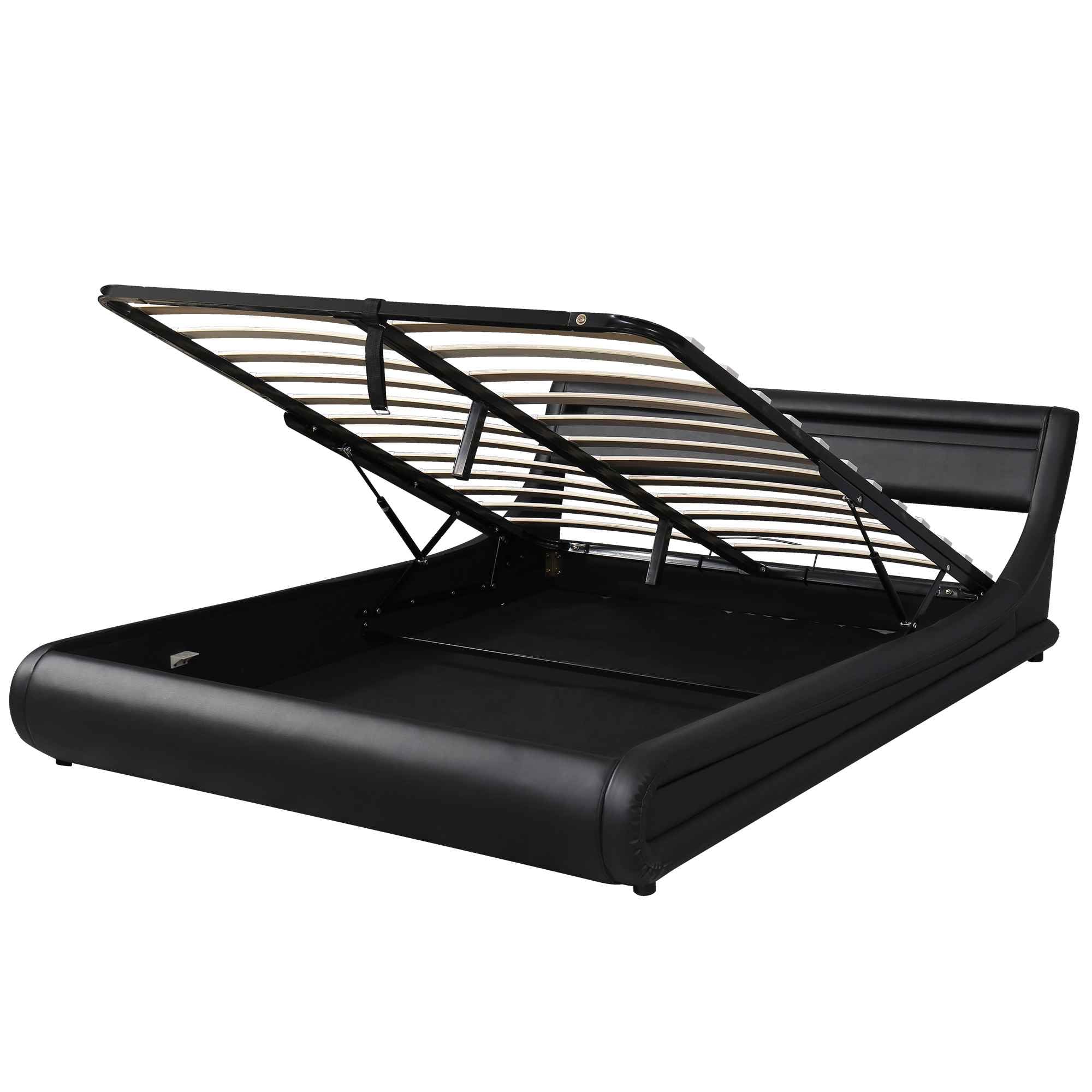 ATY Upholstered Queen Size Bed with Hydraulic Storage System, Platform Bedframe w/Faux Leather & LED Light Headboard, for Bedroom, Guestroom,Save Space, No Box Spring Needed, Black