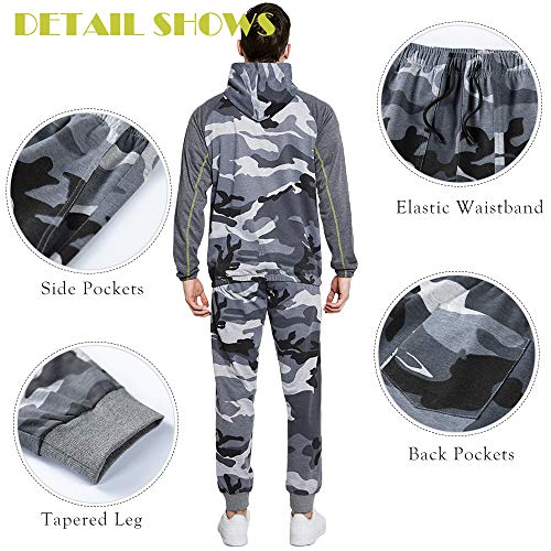AOTORR Men's Activewear Full Zip 2 Pieces Tracksuit Sports Jacket and Pants Set Grey 2XL