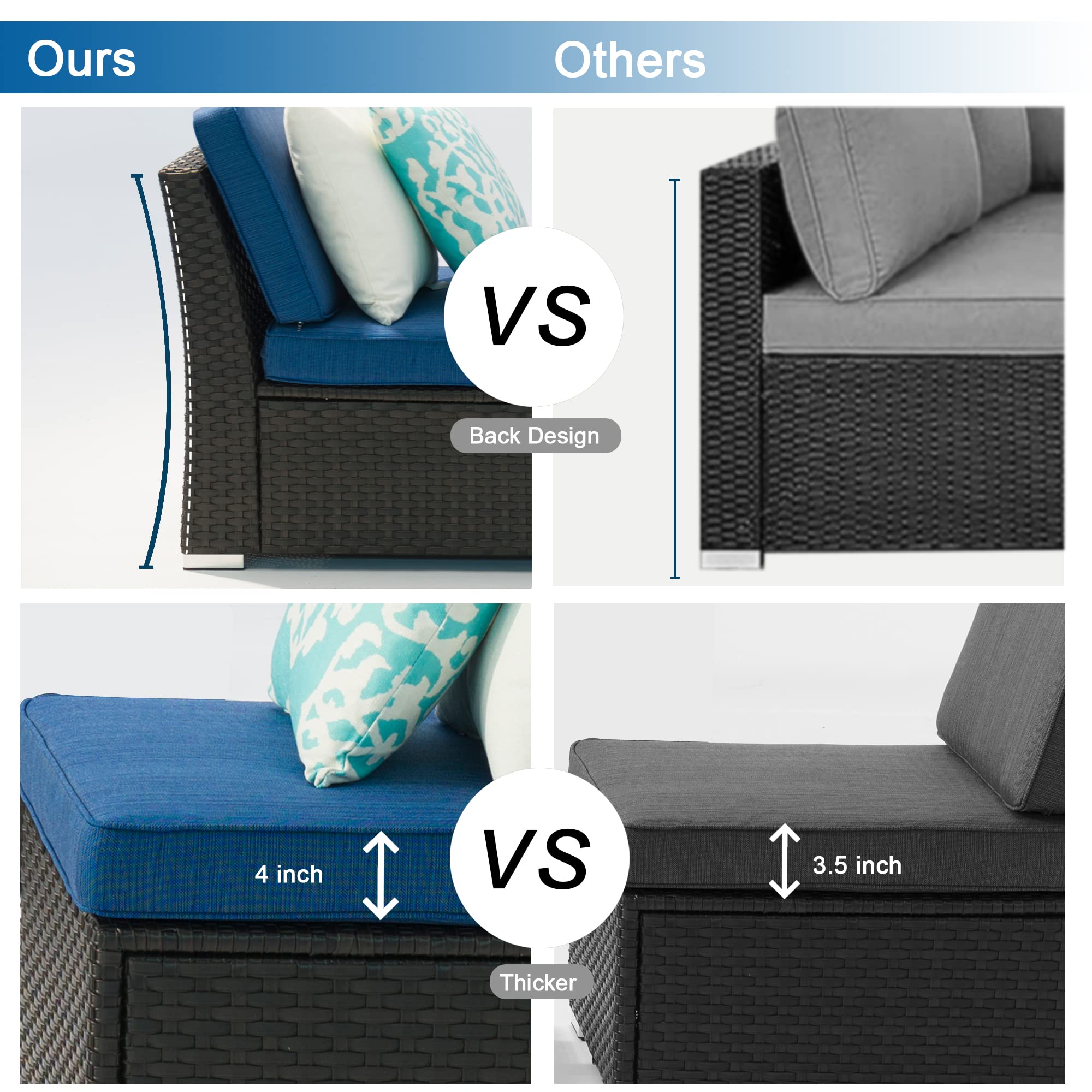 iArtHand 7PCS Patio Sofa Set with Coffee Table Patio Conversation Set Outdoor Sectional Sofa PE Rattan Set Outdoor Furniture Sets All Weather with Thickened Cushion, Manual Weaving