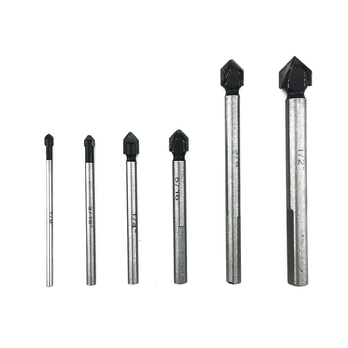 SPKLINE 6 Pcs Glass and Tile Drill Bit Set (1/8",3/16",1/4",5/16",3/8",1/2"), for Drilling Holes in Glass, Wine Bottle, Wall Mirror, Bathroom Tile,Ceramic Tile and Drainage Holes for Plant Pots