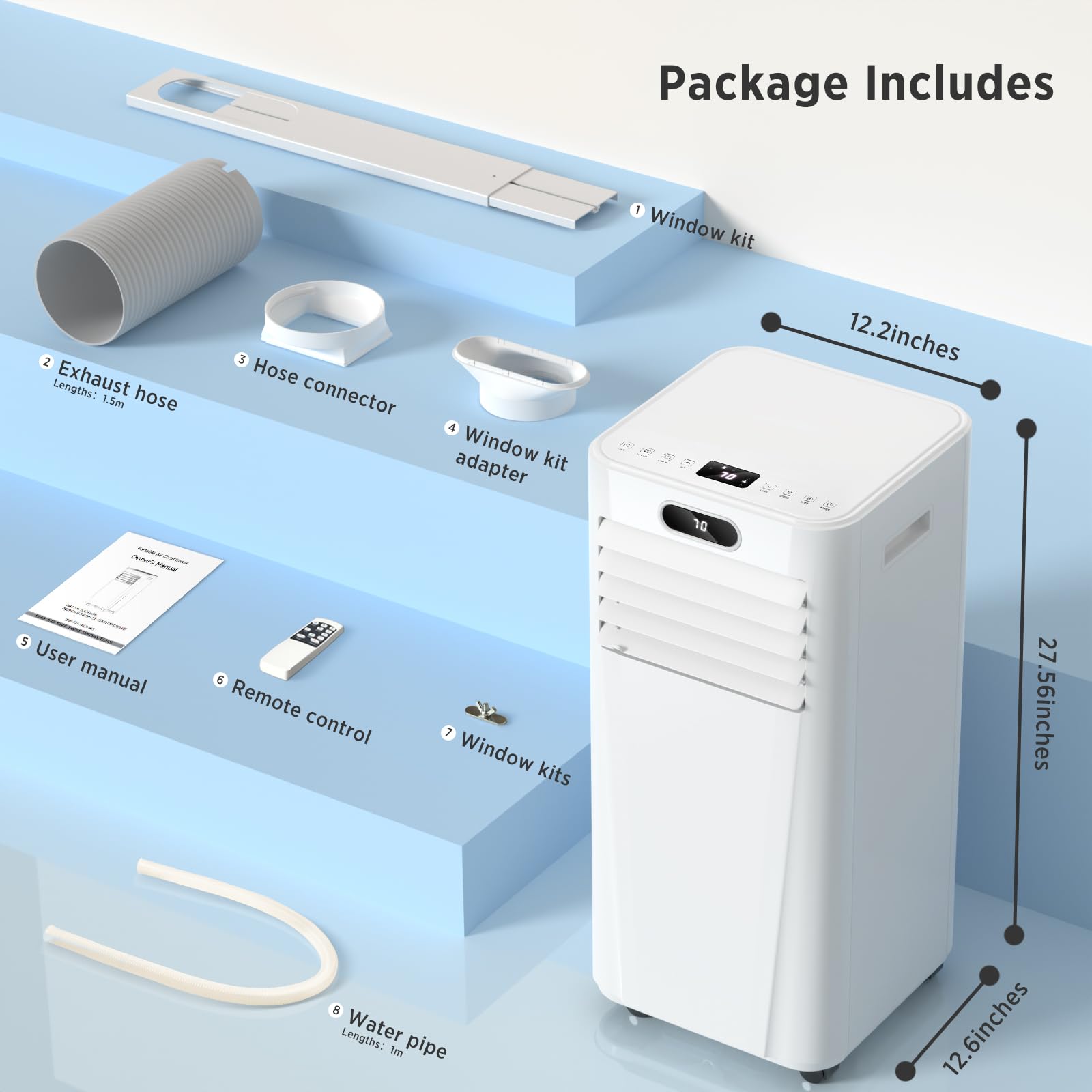 ZAFRO 8,000 BTU Portable Air Conditioners Cools up to 350 Sq.ft, Portable AC Unit Built-in Cool, Dehumidifier, Fan Modes, Room Air Conditioner with Remote/Installation Kits, White