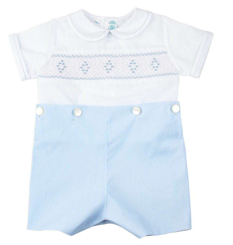 Feltman Brothers Blue White Smocked Bobbie Suit Boys Christening Outfit 3M