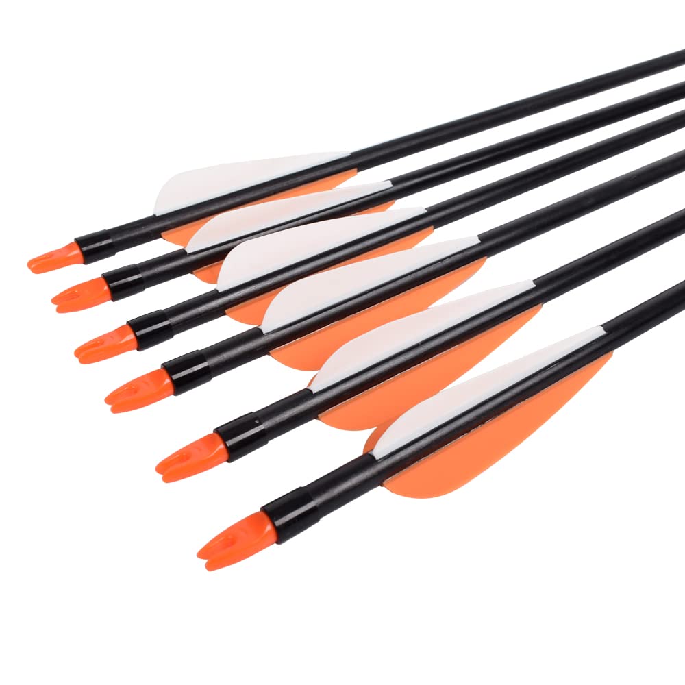8075 Fiberglass Arrows Archery Hunting Target Practice Arrows 30 Inch with Removable Tips for Compound & Recurve Bow 6PCS/Pack (One White Two Orange Vanes)