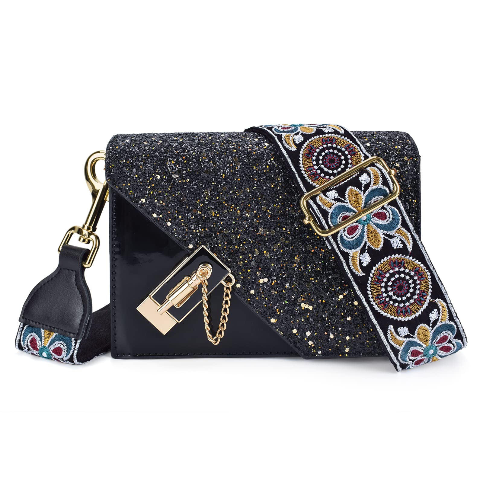 CLOUDMUSIC Handbag Strap Replacement Crossbody Strap Purse Strap for Women Girls(Embroidered Butterfly In Black)