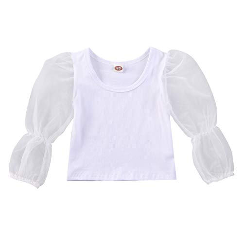 Toddler Kids Baby Girl Fashion Clothes Tulle Puff Long Sleeve T Shirt Blouse Top Spring Summer Outfits (White, 4-5 years)