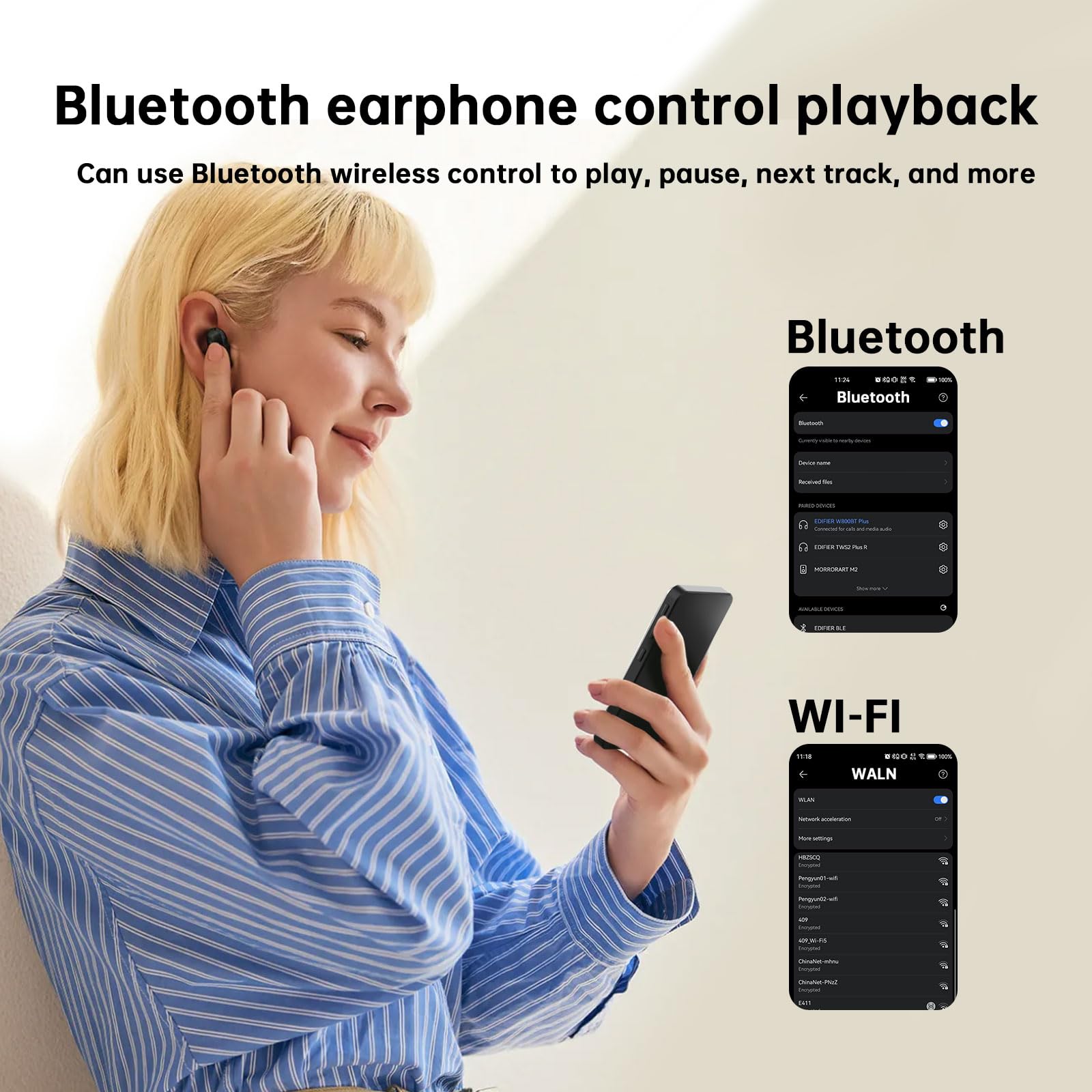80GB MP3 Player with Bluetooth and WiFi,MP4 Player,Android 8.1 installable Software,4-inch Touch Screen,HiFi Music Player with Speaker