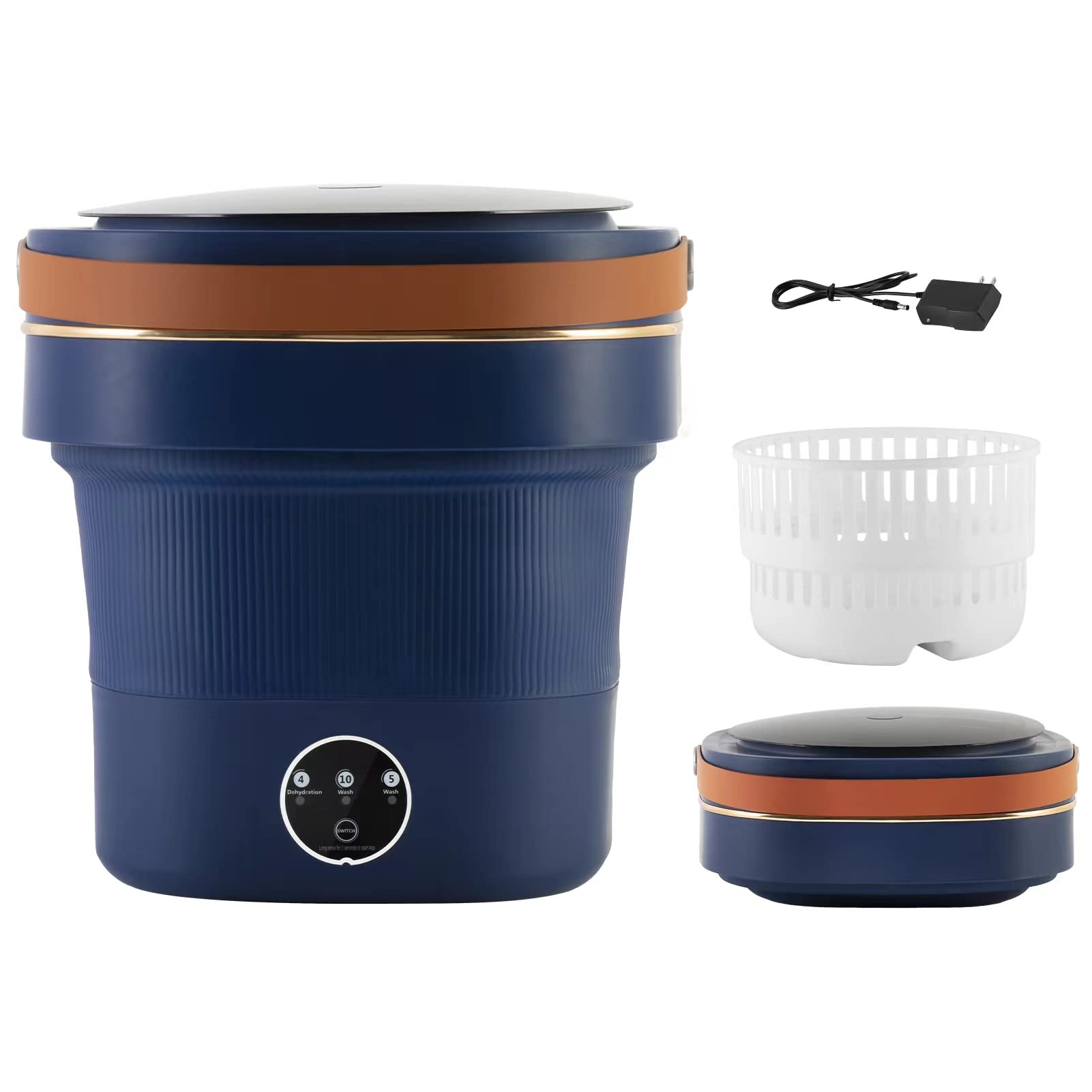 AMESEDAK Portable Mini Washing Machine with Drain Basket, 8.5L Capacity Foldable Cordless Laundry Machine for Underwear, Baby Clothes and Small Items, Rechargeable Design for Travel Washer
