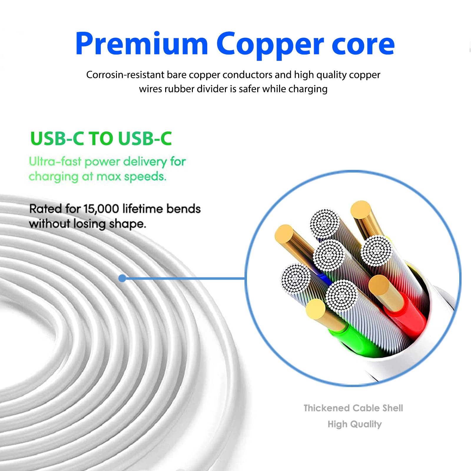 6ft 2Pcs USB-C to USB-C 66W Fast Charger Cable Cord for iPad Pro 12.9 Inch (3rd 4th 5th Gen) 11 In 3rd/2nd/1st Gen & New iPad Mini 6th Gen(2021) Air 4th MacBook Air,for Stylus Pen USB C Charging Cable