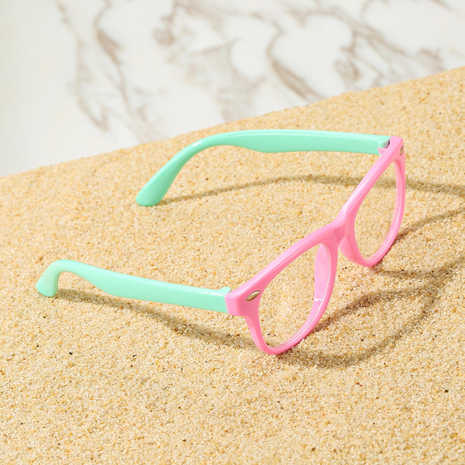 Pro Acme TPEE Rubber Flexible Kids Nerd Glasses Clear Lens Geek Fake for Costume (Age 3-10) (Pink/Green)