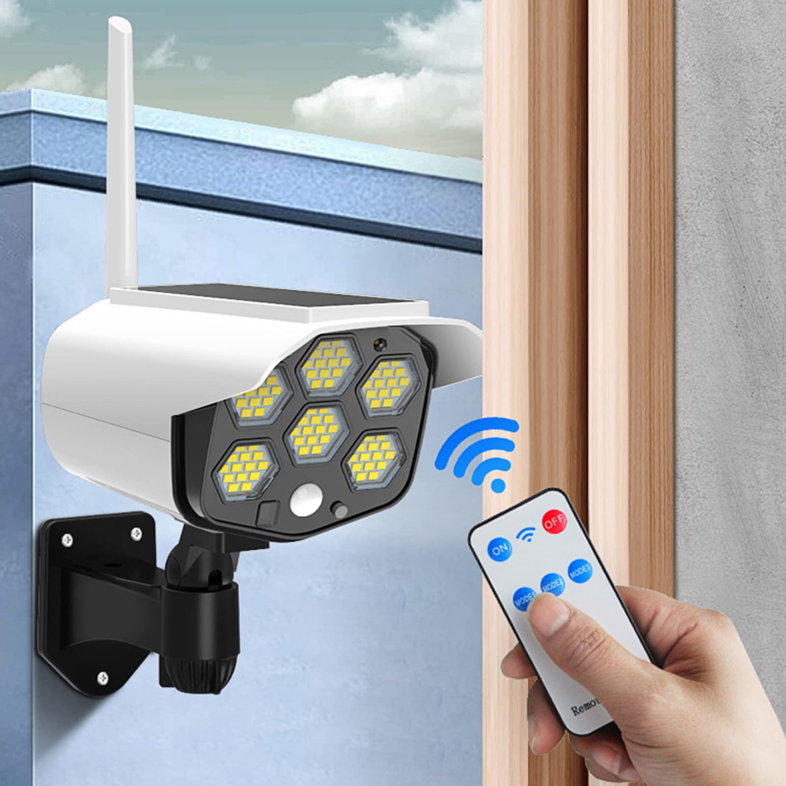 Amikadom #3w9r9Z Solar Street Light, Ip66 Waterproof Outdoor Solar Powered Lights Dusk to Da-Wn with Motion Sensor Led Security Flo-Od