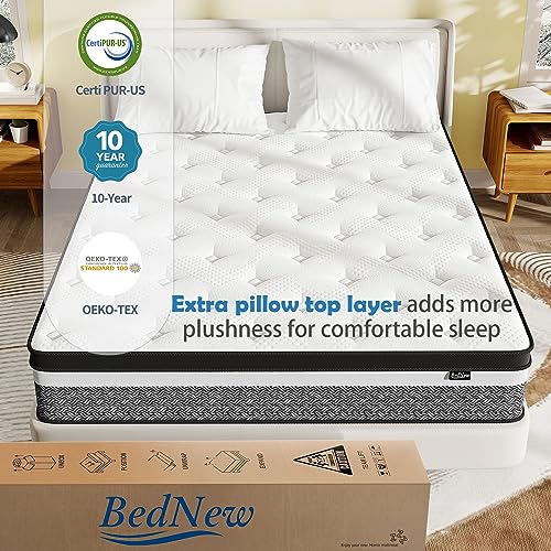 Bednew Full Mattress, 14 Inch Pocket Spring Hybrid Mattress in a Box, Individually Wrapped Coils for Motion Isolation, Medium Firm Mattress CertiPUR-US Certifiedā¦