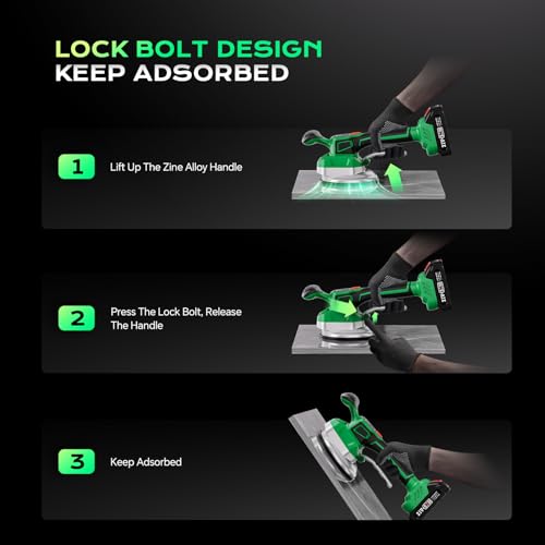 TomTask Tile Vibration Tool w/145mm Suction Cup & 150kg Adsorption, Handheld Tile Installation Leveling Machine Max.18000r/Min, Tile Suction Cup Vibrating Tool w/10 Level, LCD Display & 2xBattery