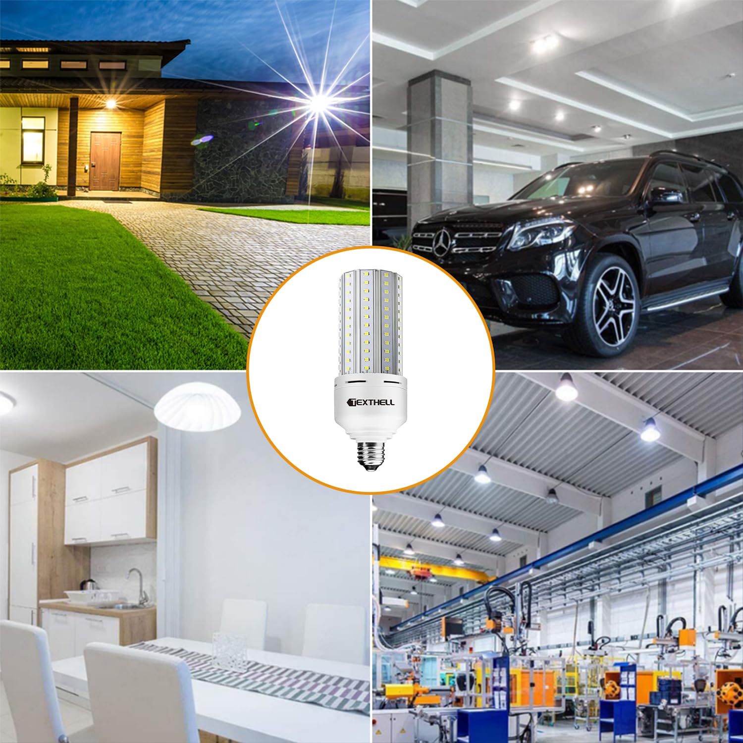 TEXTHELL LED Light Bulb 500W Equivalent 7500 Lumen Led Corn Light Bulb,2 Pack 5000K Daylight White E26 LED Bulbs for Large Area Lighting Wide Application for Warehouse