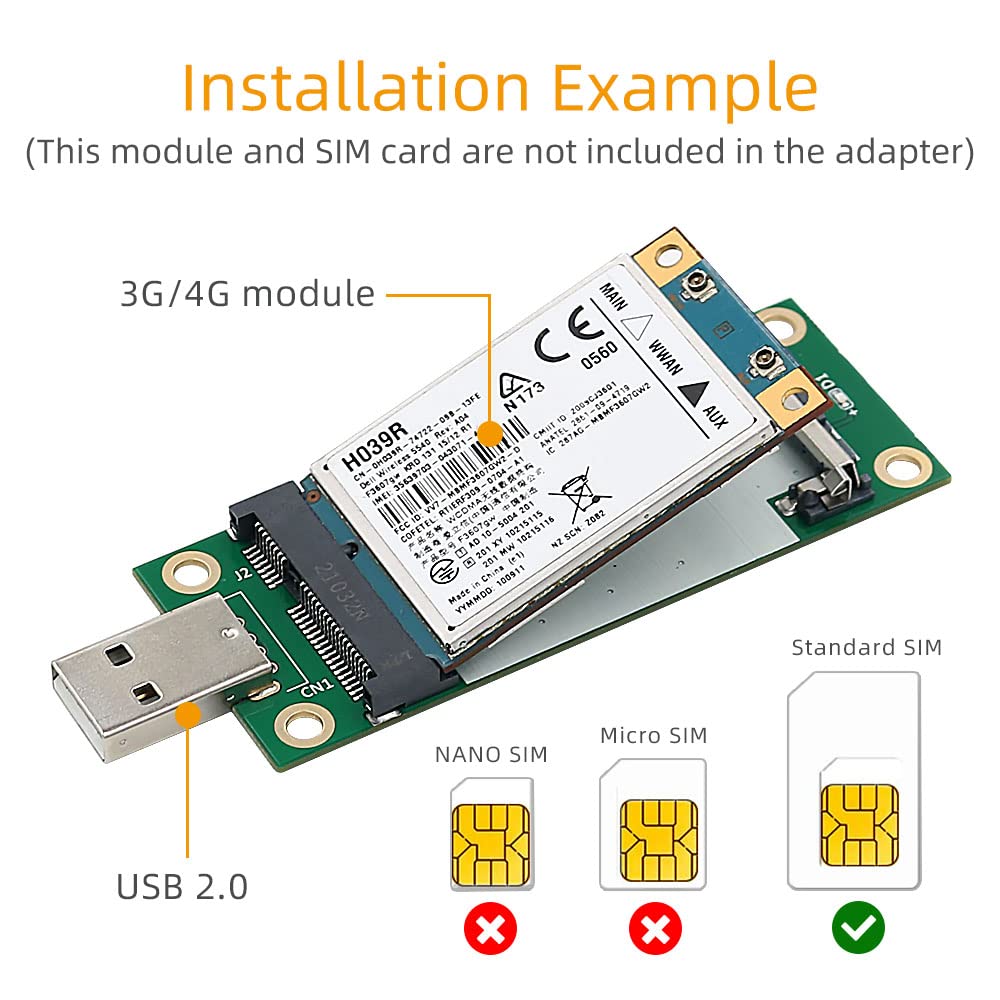 Mini PCI-E to USB Adapter with SIM Card Slot for Module Transfer to USB Interface
