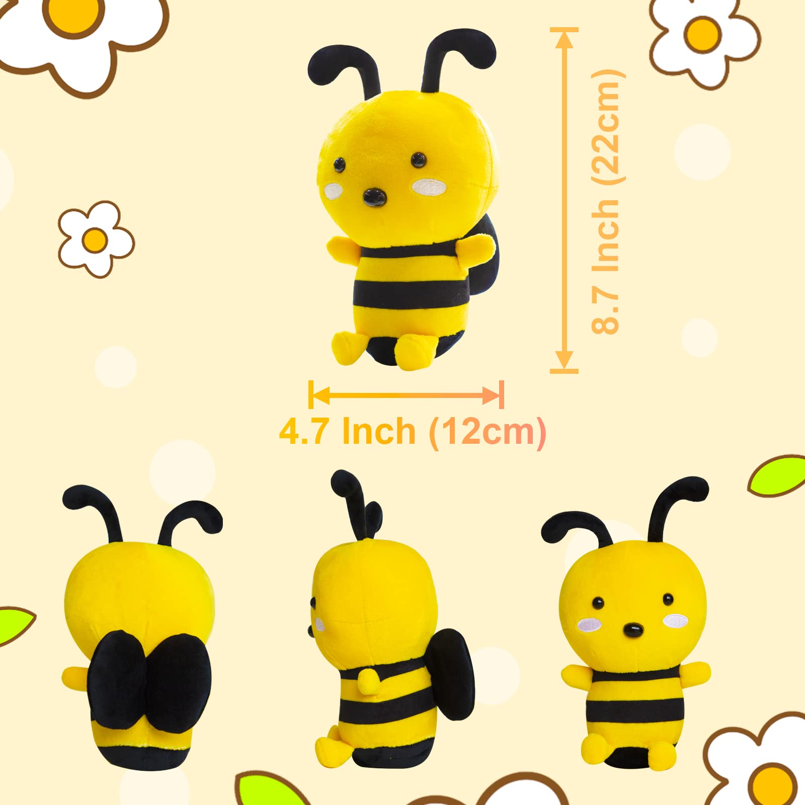 Putrer Bee Plush Toy,8" Bee Stuffed Animal,Soft Honeybee Plush Doll Gift for Kids Birthday Party,Christmas,Valentine (8 inch)