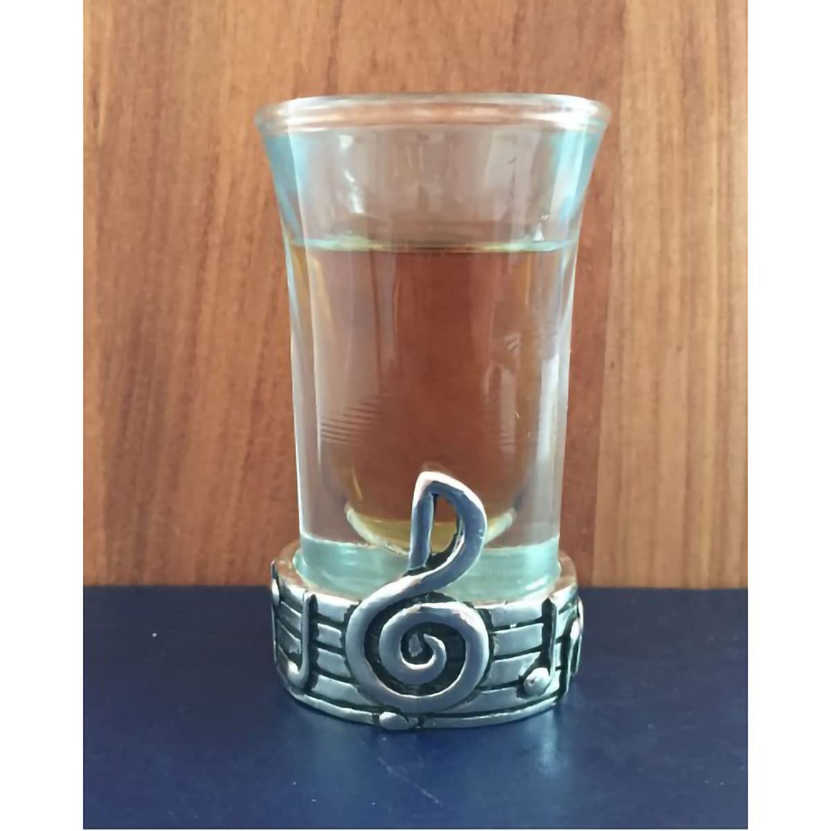 Basic Spirit Shot Glass with Pewter Clef Music Instrument Note for Home Bar, Stocking Stuffer, Party Favor or Gift