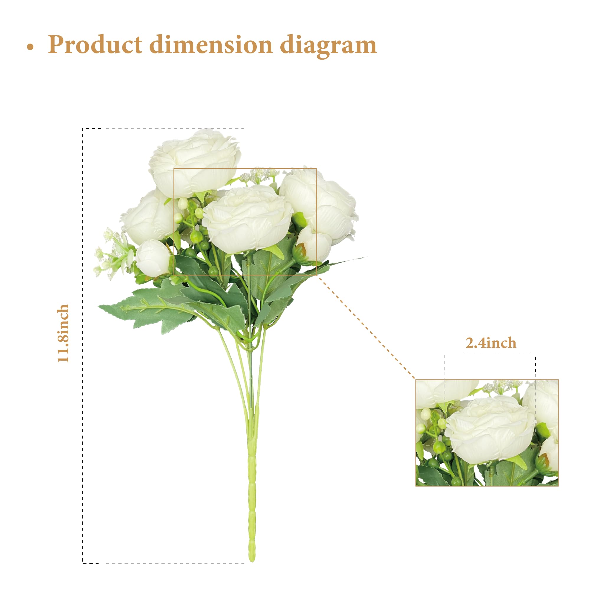 AIPOKE Artificial Persian White Rose 4pcs Bouquet with 20 Heads White Flowers for Home Garden Decor Wedding Party