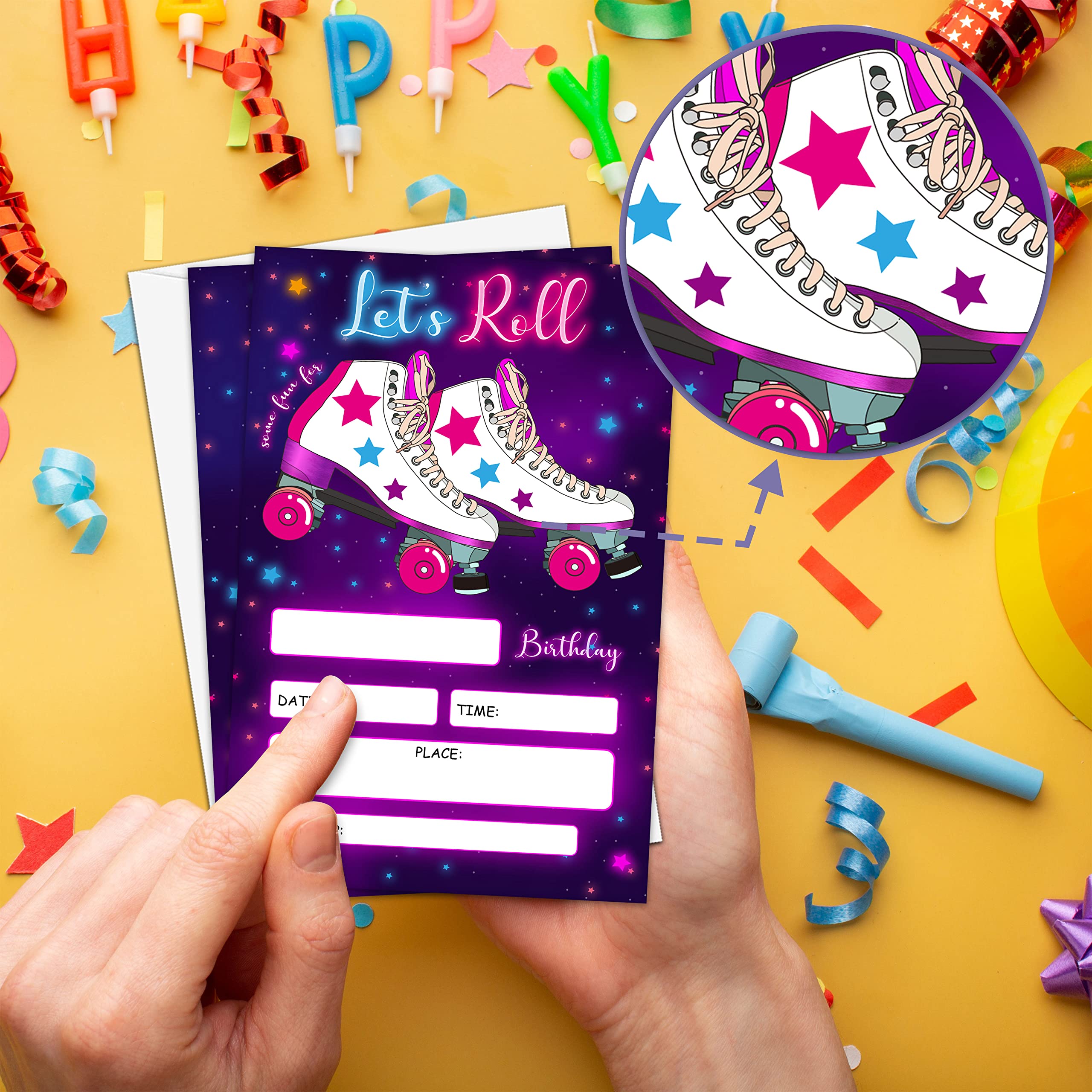 Let's Roll Birthday Party Invitation,Roller Skate, Skating Fill-In Invites For Men & Women, 20 Invitations With Envelopes(4" X 6"),Aldults Party Favors Decorations And Supplies-08