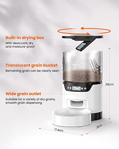 Automatic Cat Feeder, Timed Cat Feeder with Adjustable Feeding Schedule, Cat Dry Food Dispenser, GIOTOHUN pet feeders with Desiccant Bag, 1-4 Meals Per Day, 10s Voice Recorder, Dual Power Supply