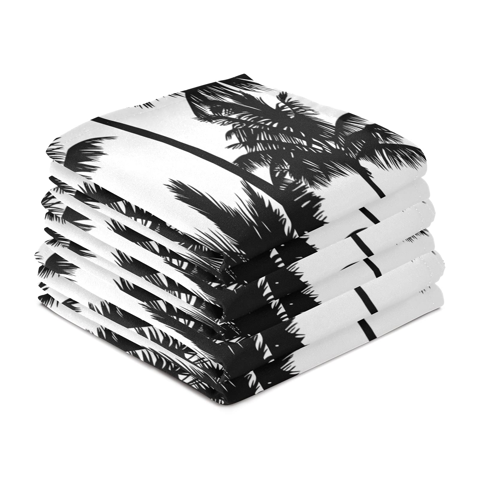 ALAZA Tropical Black Palm Tree White Decorative Kitchen Dish Towels Set of 4,Soft and Absorbent Kitchen Hand Towels Home Cleaning Towels Dishcloths,18 x 28 Inch