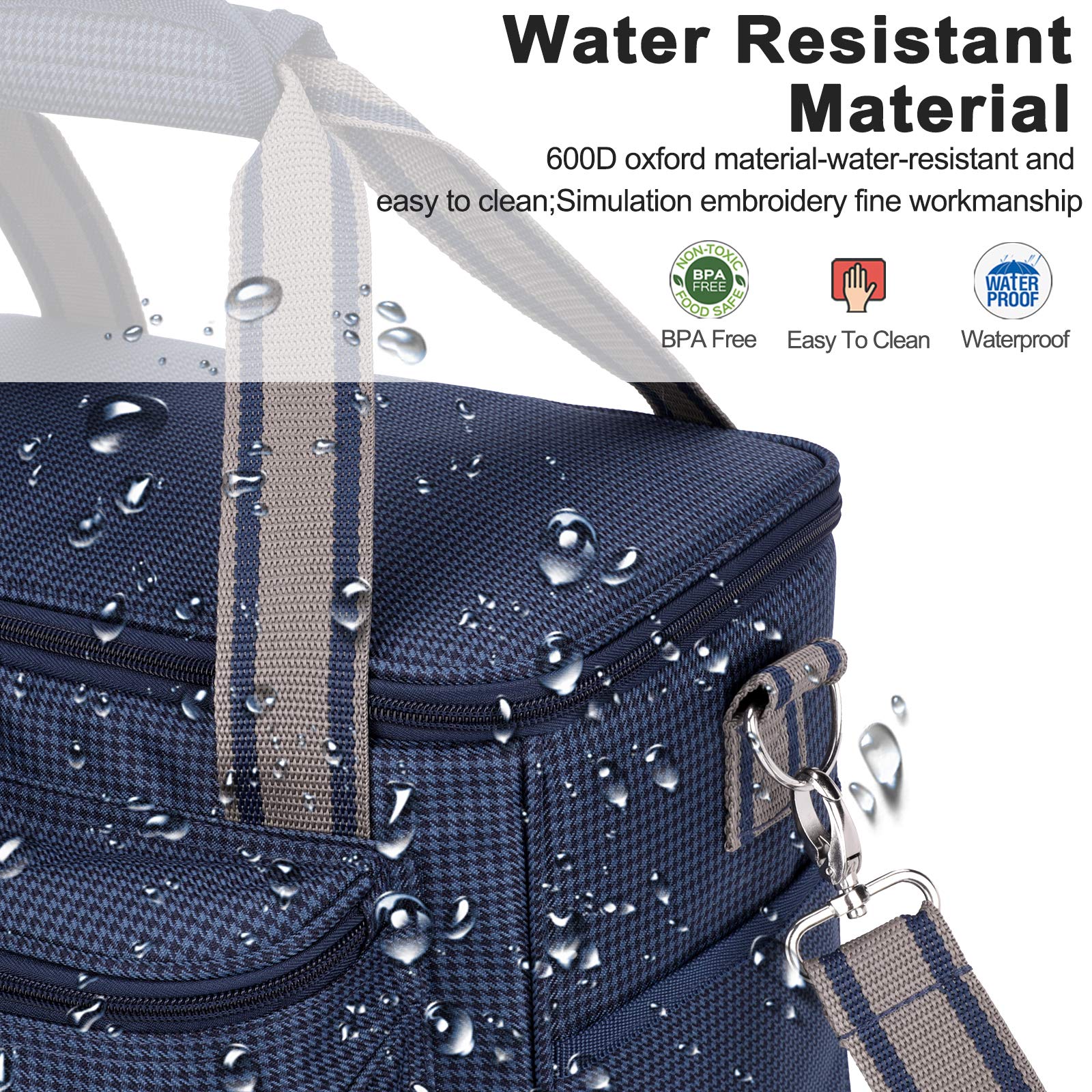 BALORAY Lunch Bag Large Picnic Bag Leakproof Insulated Lunch Bags for Adults Perfect for Long Hour Working (Blue)