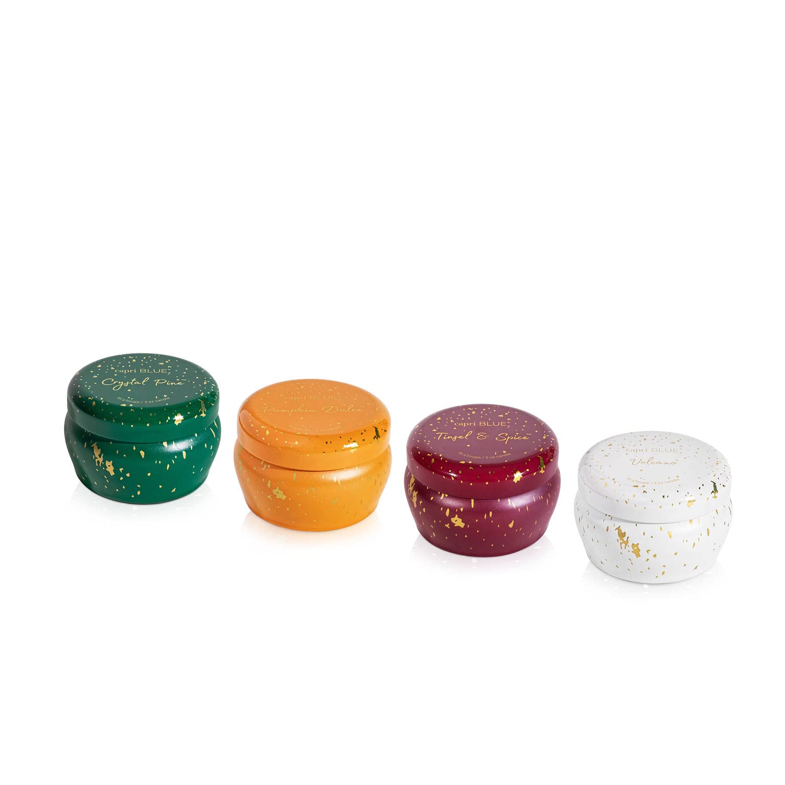 Capri Blue Glimmer Candle Holiday Gift Set - Volcano, Crystal Pine, Pumpkin Dulce, Tinsel & Spice - Luxury Aromatherapy Candles - 3 Oz Each