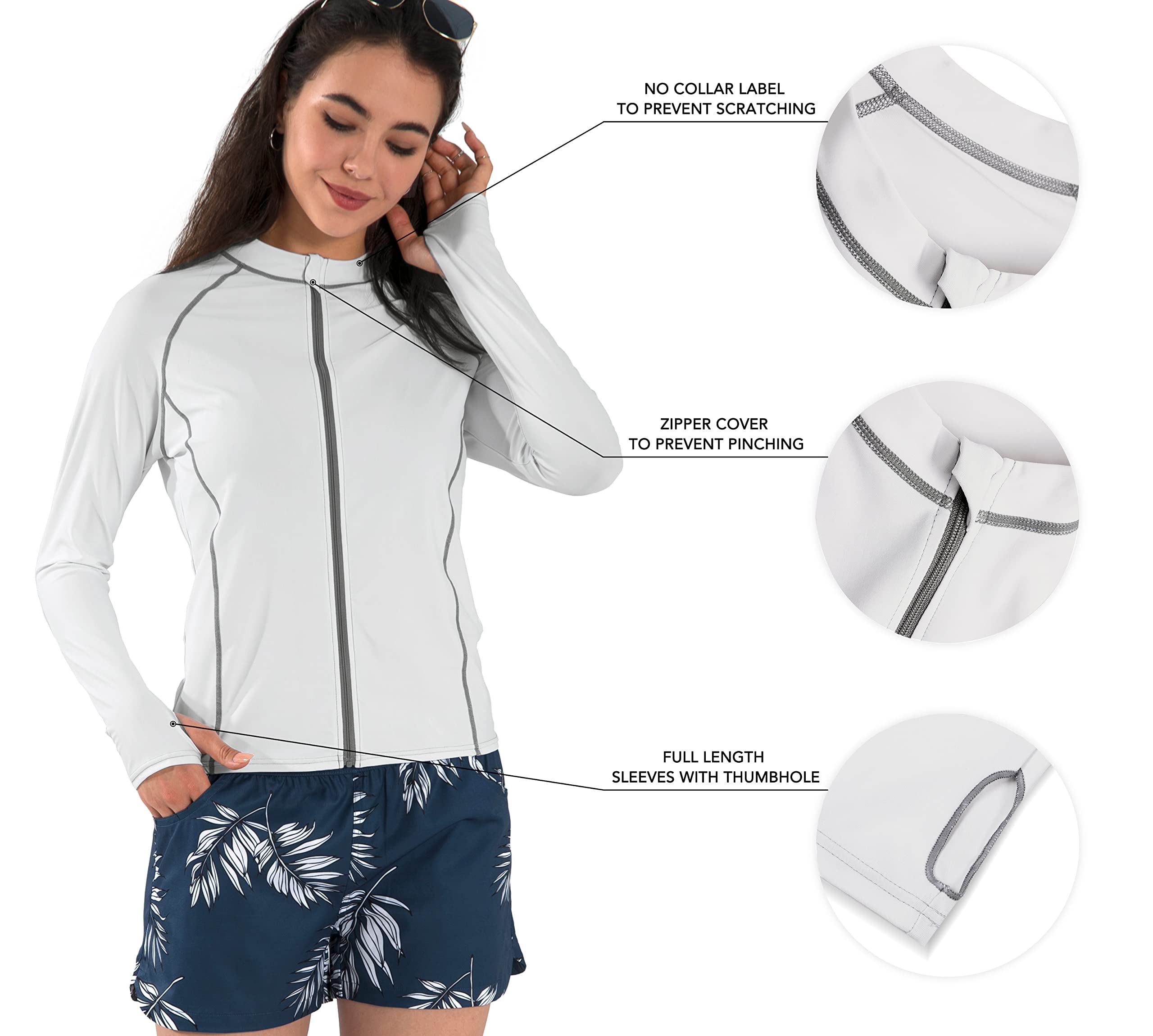 Actleis Women's Long Sleeve Rash Guard UPF 50+ UV Sun Protection Swim Shirt Large White