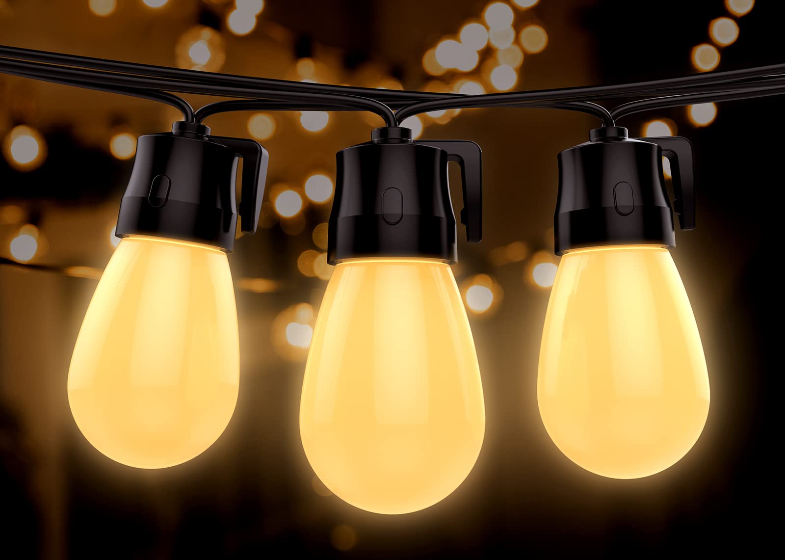 Famiatm 49 FT Outdoor String Lights, Shatterproof Remote Patio Lights with 7 Dimmable Warm Yellow LED Bulbs, IP65 Waterproof Outdoor LED Lights for Backyard Porch Cafe Party Wedding Garden