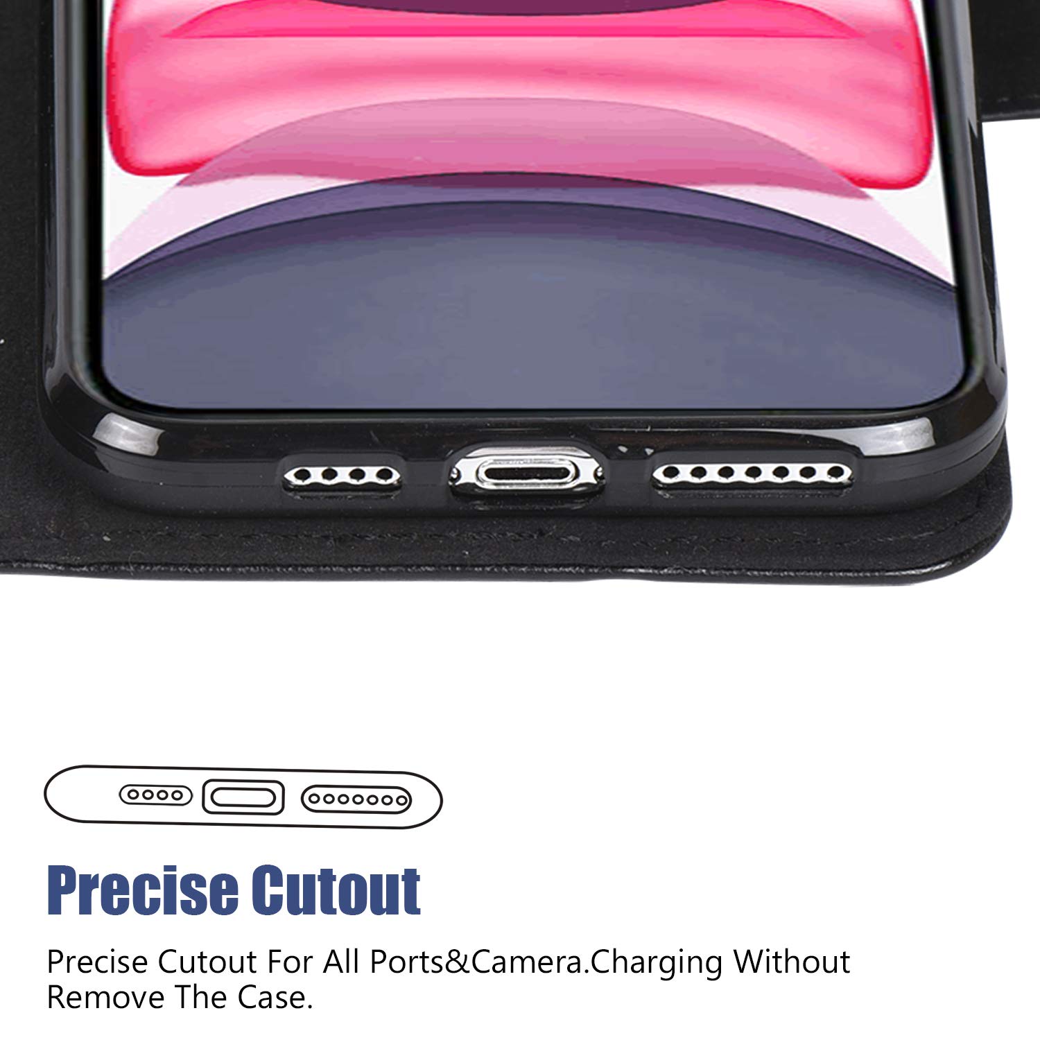 Arae Wallet Case for iPhone 11 Pro [5.8 inch] with Wrist Strap and Credit Card Holders - Rosegold