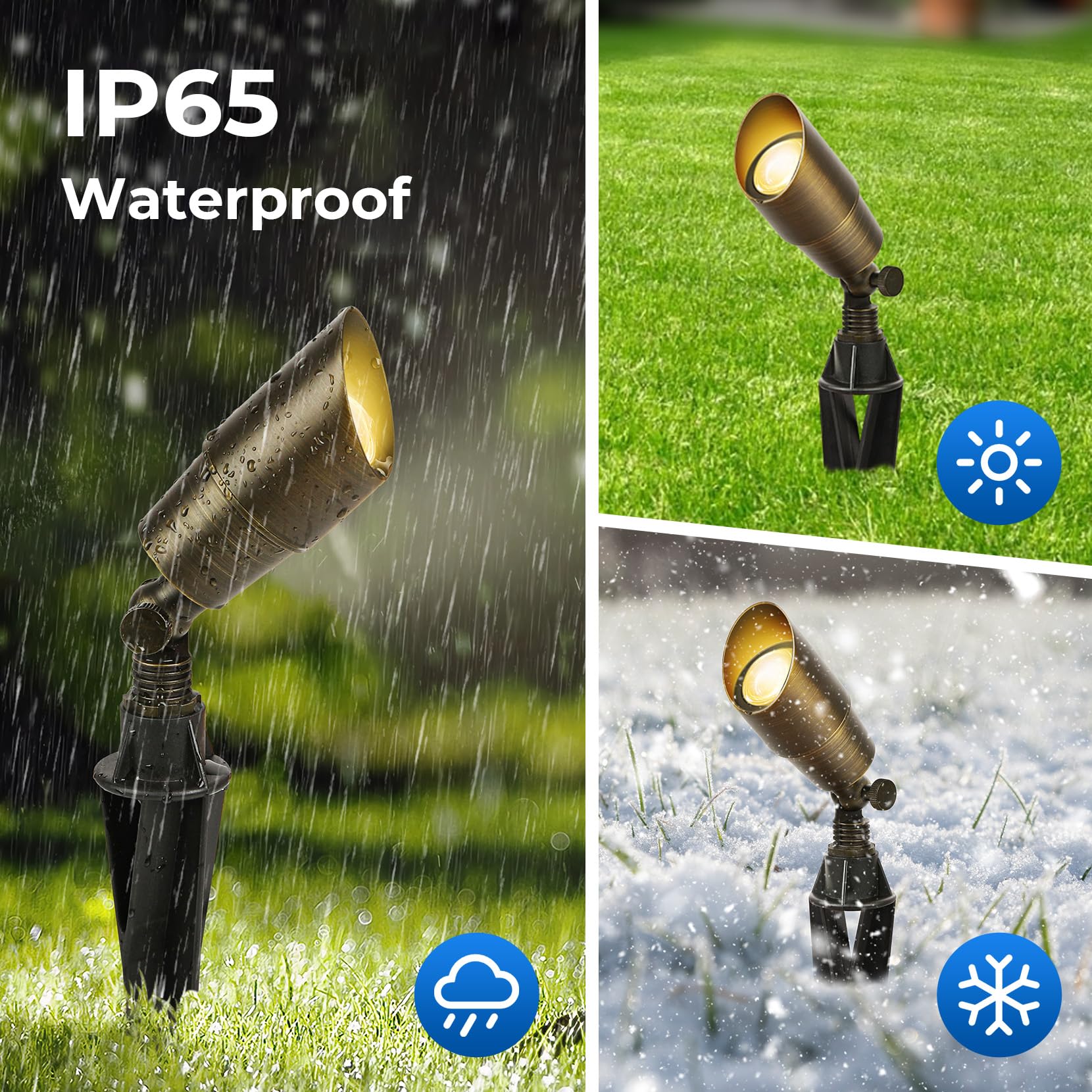 CINOTON 4-Pack Brass Landscape Spotlights Outdoor, Low Voltage LED Landscape Lighting Pathway, Waterproof Spotlight for Yard, Tree, Garden