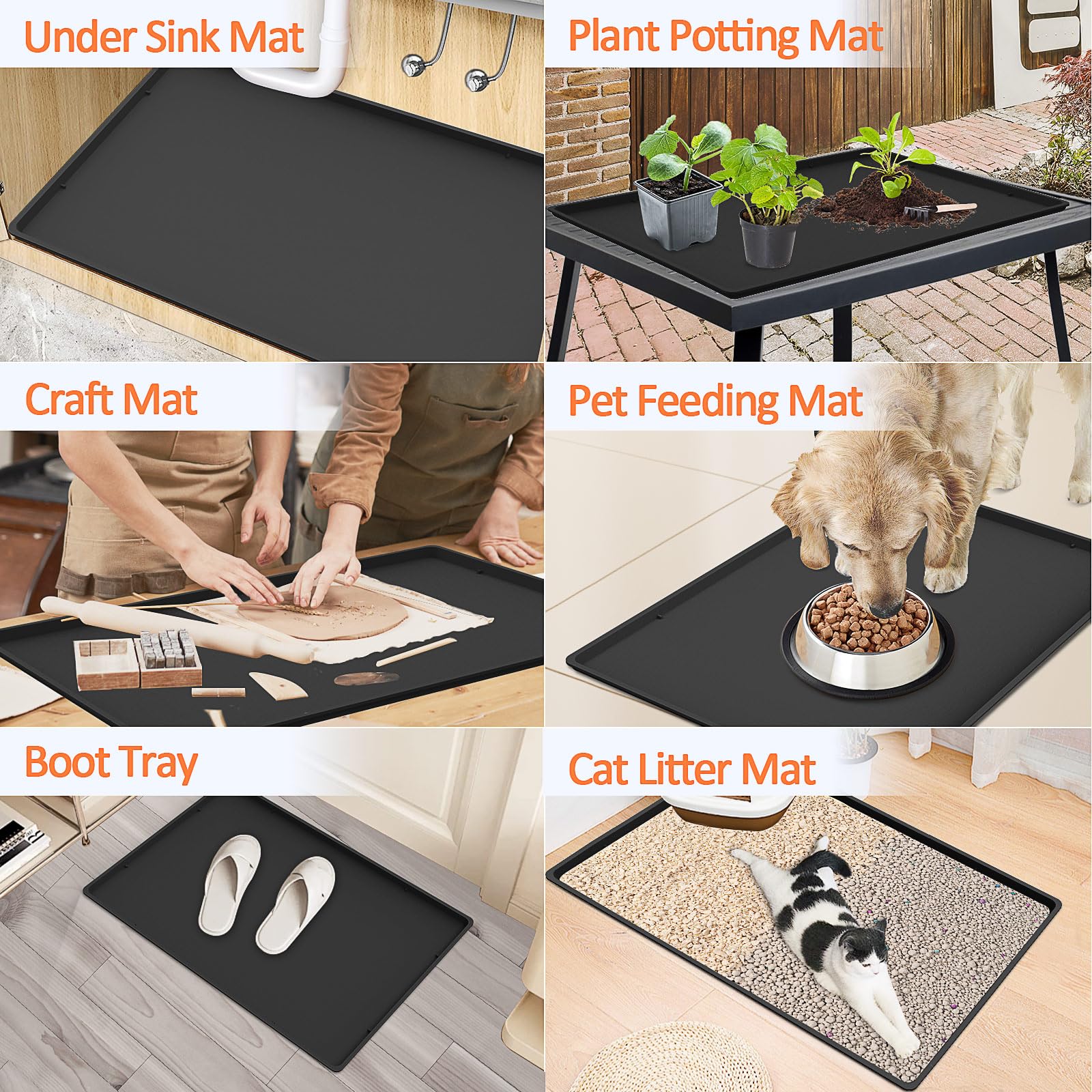 TOHONFOO Silicone Coffee Maker Mat with Lip, 19.7'' x 15'' Heavy Duty Coffee Maker Mat for Countertops, Coffee Tray Fit Under Coffee Maker Appliance Automatic Machines Espresso Accessory, Black