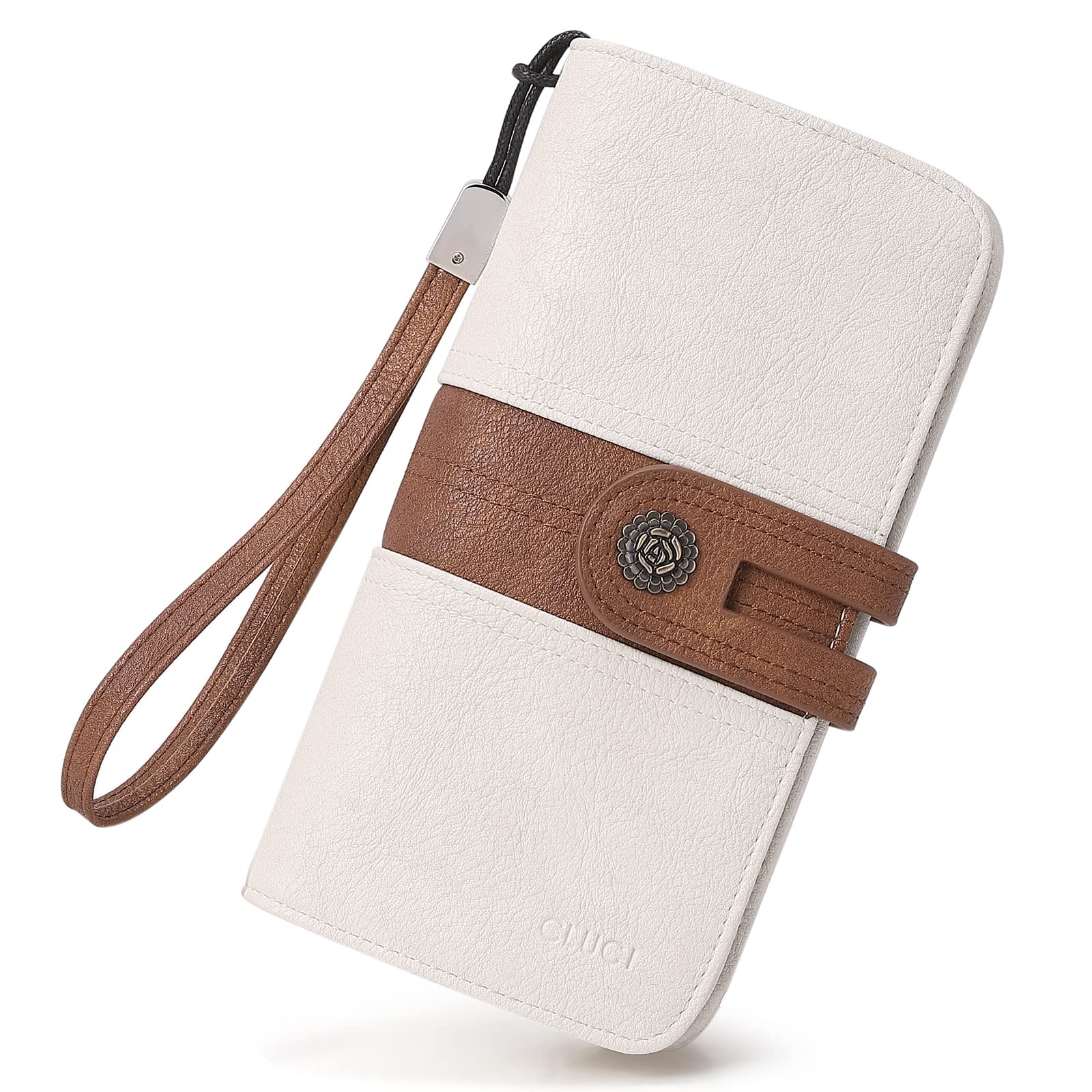 CLUCI Women Wallet Large Leather Designer Card Holder Organizer Long Ladies Travel Clutch Wristlet Coffee